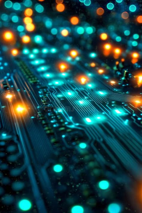 A Closeup View Of An Illuminated Electronic Circuit Board Featuring