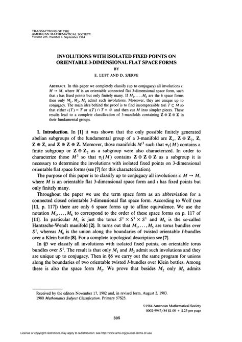 Pdf Involutions With Isolated Fixed Points On Orientable 3 Dimensional Flat Space Forms