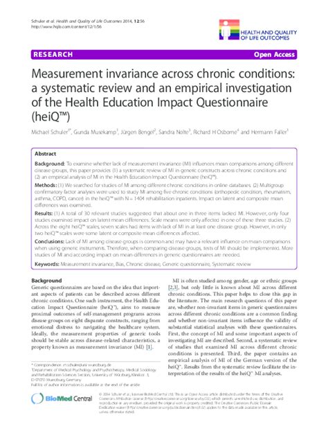 Pdf Measurement Invariance Across Chronic Conditions A Systematic Review And An Empirical