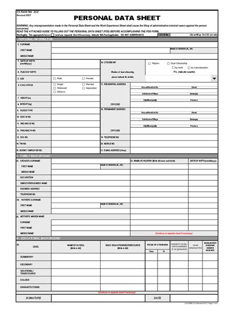 Cs Form No 212 Personal Data Sheet Revised Pdf Pdf