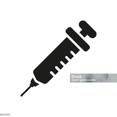 바늘 실루엣 아이콘이 있는 주사기 의료용 인젝터 글리프 픽토그램 백신 주사 아이콘입니다 예방 접종 독감 질병 징후 예방 접종