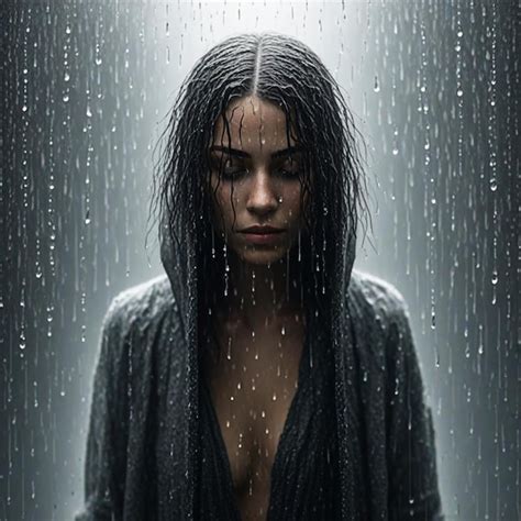 A Woman In The Rain With Her Hair In The Rain Premium Ai Generated Image