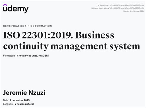 Jeremie Nzuzi On Linkedin Iso 22301 2019 Business Continuity Management System