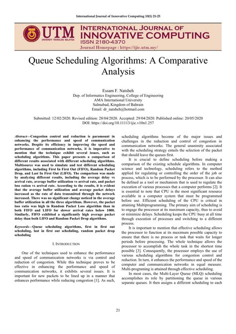 Pdf Queue Scheduling Algorithms A Comparative Analysis