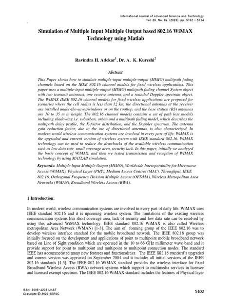 Simulation Of Multiple Input Multiple Output Based 80216 Wimax Technology Using Matlab Pdf