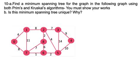 solved 10 a find a minimum spanning tree for the graph in