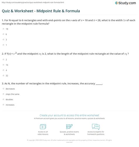 Quiz Worksheet Midpoint Rule Formula Study Com