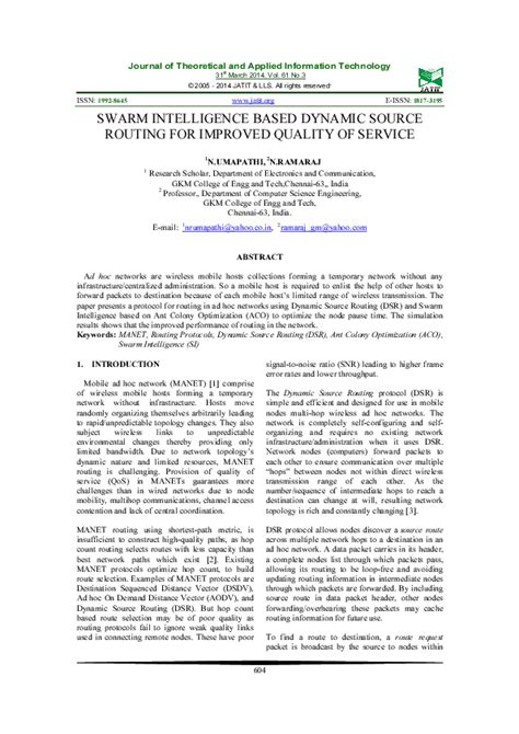 pdf swarm intelligence based dynamic source routing for improved