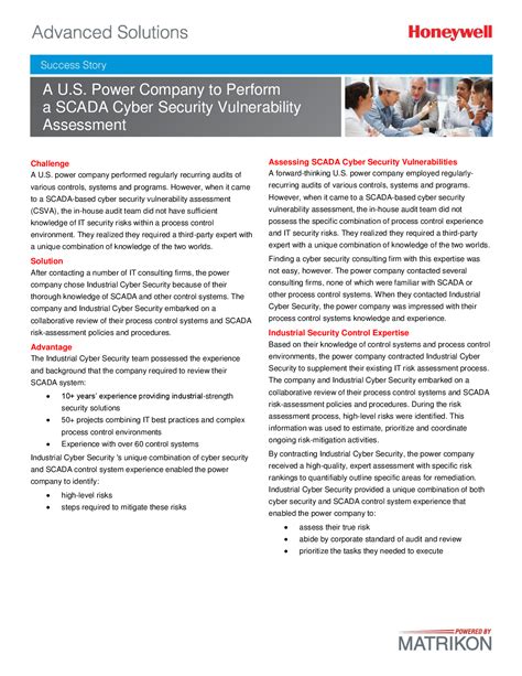 A Us Power Company To Perform A Scada Cyber Security Vulne