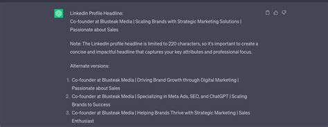 Optimised Linkedin Profile Headline Generator ChatGPT Prompt