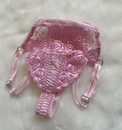 Adjustable Mulberry Silk Satin And Lace G String In Pink Silkandlace