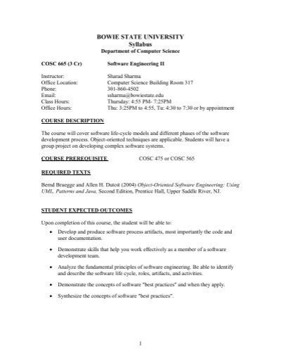 Syllabus Bowie State University Department Of Computer Science