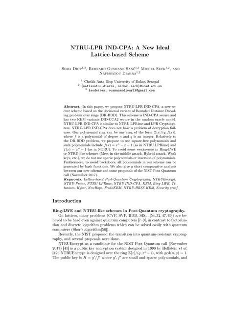 Pdf Ntru Lpr Ind Cpa A New Ideal Lattice Based Scheme