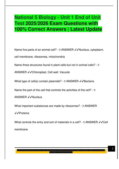 National 5 Biology Unit 1 End Of Unit Test 2025 2026 Exam Questions With 100 Correct Answers