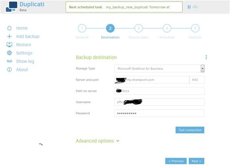 duplicati 2 onedrive business support duplicati