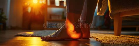 Close Up Shot Of Woman S Feet With Golden Warm Glow And Warm Lighting