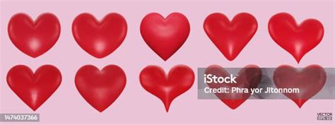 분홍색 배경에 격리된 빨간색 하트 3d 벡터 컬렉션의 집합입니다 사랑과 발렌타인 데이의 상징 디자인 카드에 대 한 금속 하트 모양 아이콘 3d입니다 3d 벡터 그림입니다 3