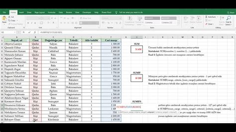 sum sumif sumifs functions in excel sum sumif sumifs funksiyaları