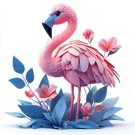Pink Flamingo In Blue Foliage Tropical Elegance Ai Generated Stock