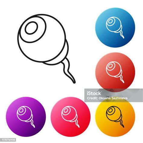 흰색 배경에 격리 된 검은 색 선 눈 아이콘입니다 해피 할로윈 파티 아이콘 다채로운 원 버튼을 설정합니다 벡터 일러스트레이션 개념에 대한 스톡 벡터 아트 및 기타 이미지