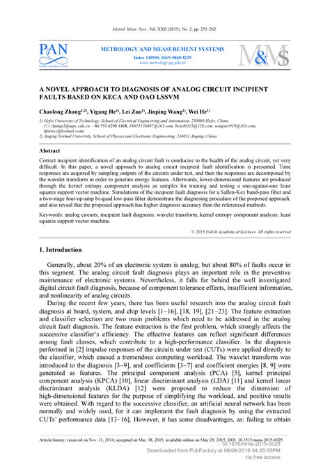 Pdf A Novel Approach To Diagnosis Of Analog Circuit Incipient Faults Based On Keca And Oao Lssvm