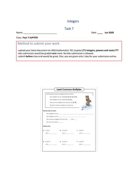 Integers Task 7 Pdf