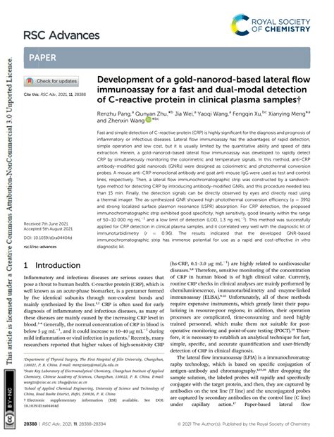 Pdf Development Of A Gold Nanorod Based Lateral Flow Immunoassay For A Fast And Dual Modal