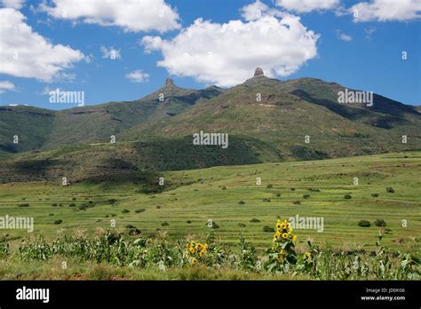 Landscape With Twin Peaks Maseru District Lesotho Southern Africa Stock