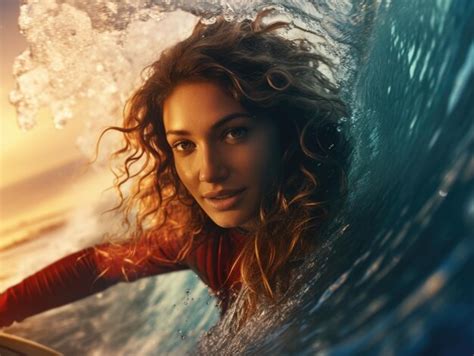 Premium Photo Fit Cute Woman Surfing Ocean Wave