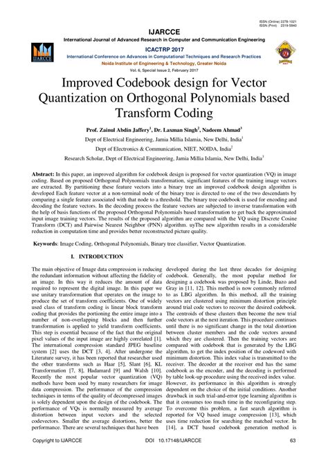 Pdf Improved Codebook Design For Vector Quantization On Orthogonal Polynomials Based Transform