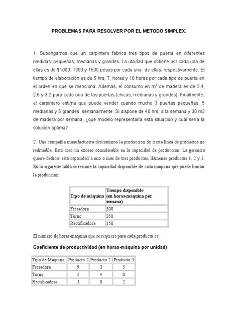 Problemas Metodo Simplex 1 Pdf Carne Programación Lineal