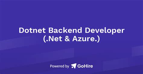 Dotnet Backend Developer Net And Azure At N Consulting Ltd Jobs At