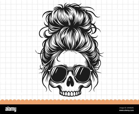 Female Skull With Glasses And Messy Bun Hair Vector Illustration Stock