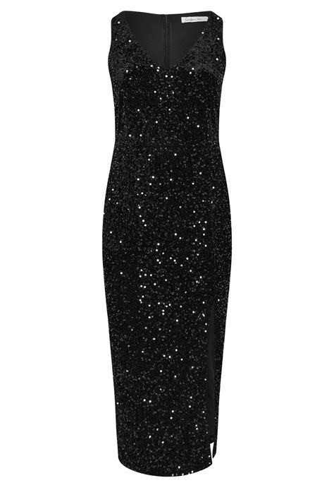 Yours London Plus Size Black Sequin Velvet Maxi Dress Yours Clothing