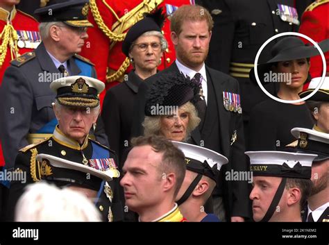 Queen’s State Funeral 19.9.22 Arrival at Wellington Arch Meghan has a tear rolling down her face ...
