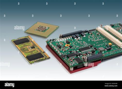 close up of an embedded cpu module processor and dram module with