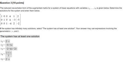 Solved The Reduced Row Echelon Form Of The Augmented Matrix