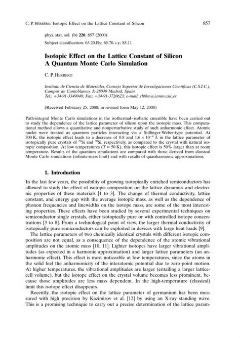 pdf isotopic effect on the lattice constant of silicon a quantum