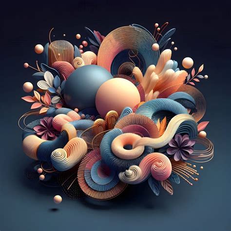 Modern And Vibrant 3d Abstract Composition Filled With Colorful Swirls Flowers And Spheres