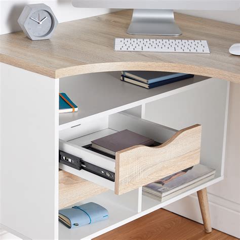 Corner Computer Desk With Storage Shelves And Drawers