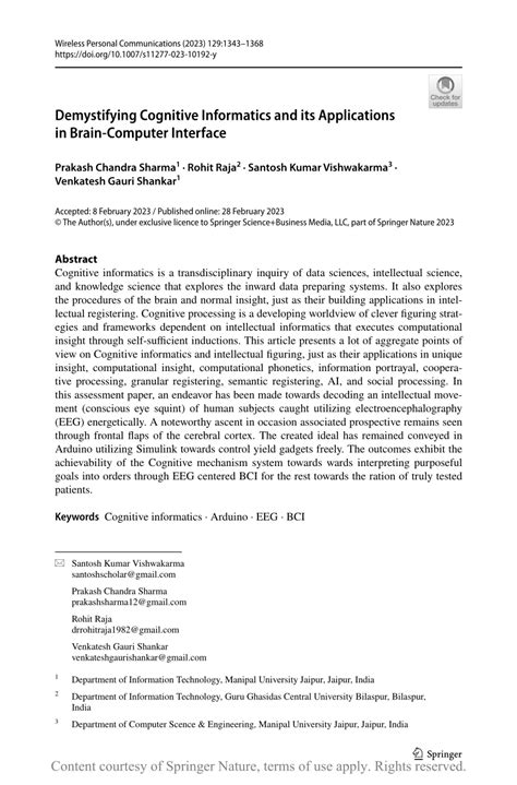 Demystifying Cognitive Informatics And Its Applications In Brain