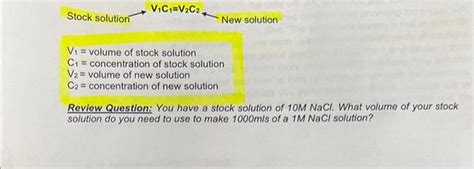 Solved Stock Solution V C V C New Solution V Volume Of Chegg