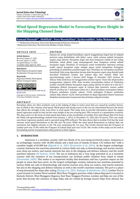 Pdf Wind Speed Regression Model In Forecasting Wave Height In The