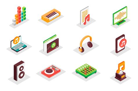 Premium Vector Music Concept 3d Isometric Icons Set Pack Isometry Elements Of Equalizer Piano