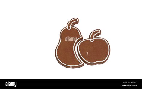 3d Rendering Of Gingerbread Cookie In Shape Of Symbol Of Pear And Apple Fruit Isolated On White