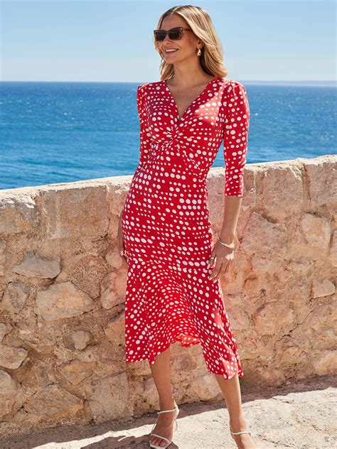 Buy Sosandar Red Spot Print Twist Front Ruched Sleeve Fit And Flare Dress From Next Ireland