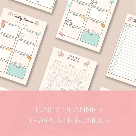 Printable Planner Fillable Planner Cute Pastel Cat Planner Bundle