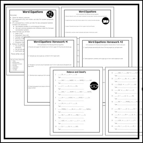Word Equations To Chemical Equations Chemical Reactions Unit Worksheets