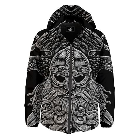 Odin With Crows White And Black Print Down Jacket