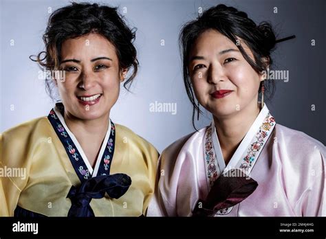 Portrait Of Two Woman In Korean Traditional Costume Korean Siblings In